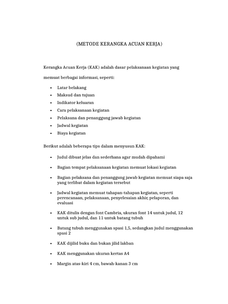 Metode Kerangka Acuan Kerja | PDF