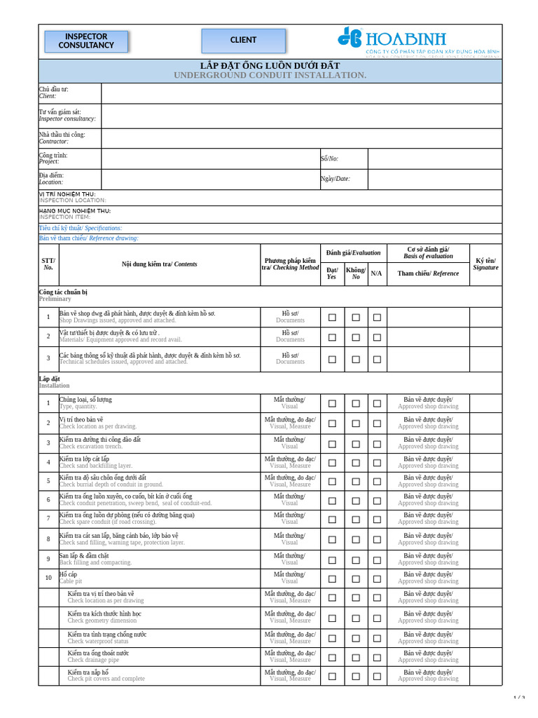 CHK.2-260533.HBC - Mep.checklist.e.lap Dat Ong Luon Duoi Dat | PDF