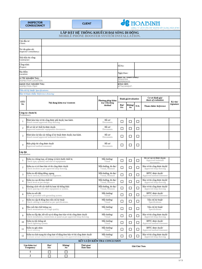 CHK.4-131416.HBC - Mep.checklist.e.lap Dat He Thong Khuech Dai Song Di Dong | PDF