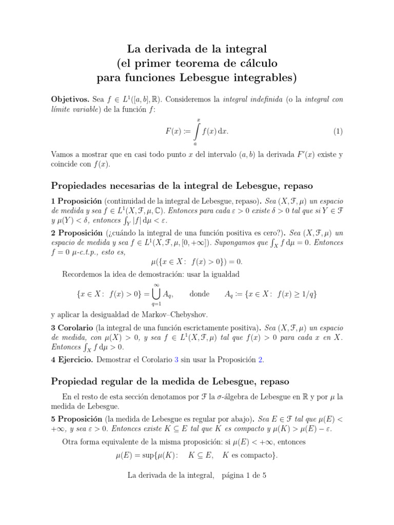 Derivada de Integrales Lebesgue | PDF | Integral | Integración Lebesgue