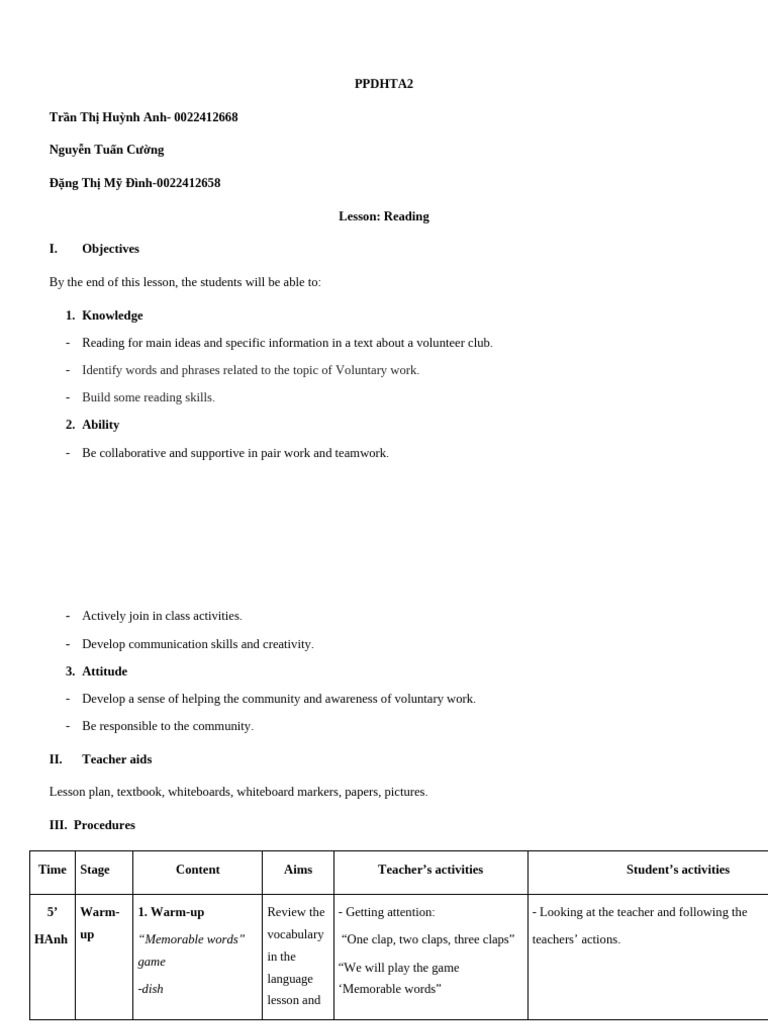 Reading Lesson on Voluntary Work | PDF | Verb | Word