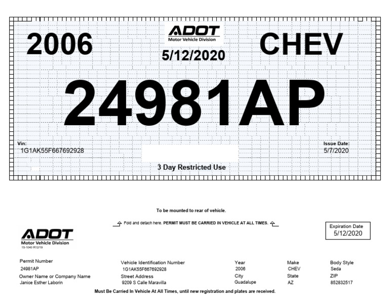 Temp License Plate Temp Registration 2317319 | PDF