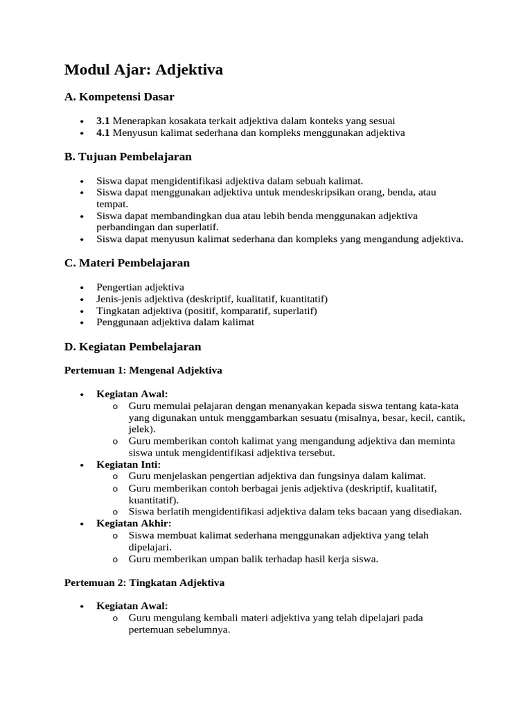 Modul Ajar Adjective | PDF
