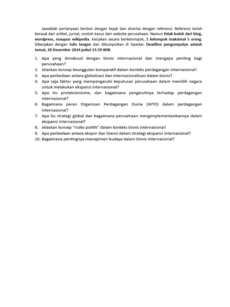 Tugas E-learning Pengantar Bisnis 19 Desember 2024 | PDF