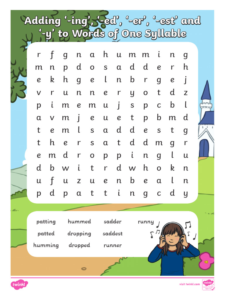 Word Search Adding Ing Er Est Er To Words of 1 Syllable | PDF
