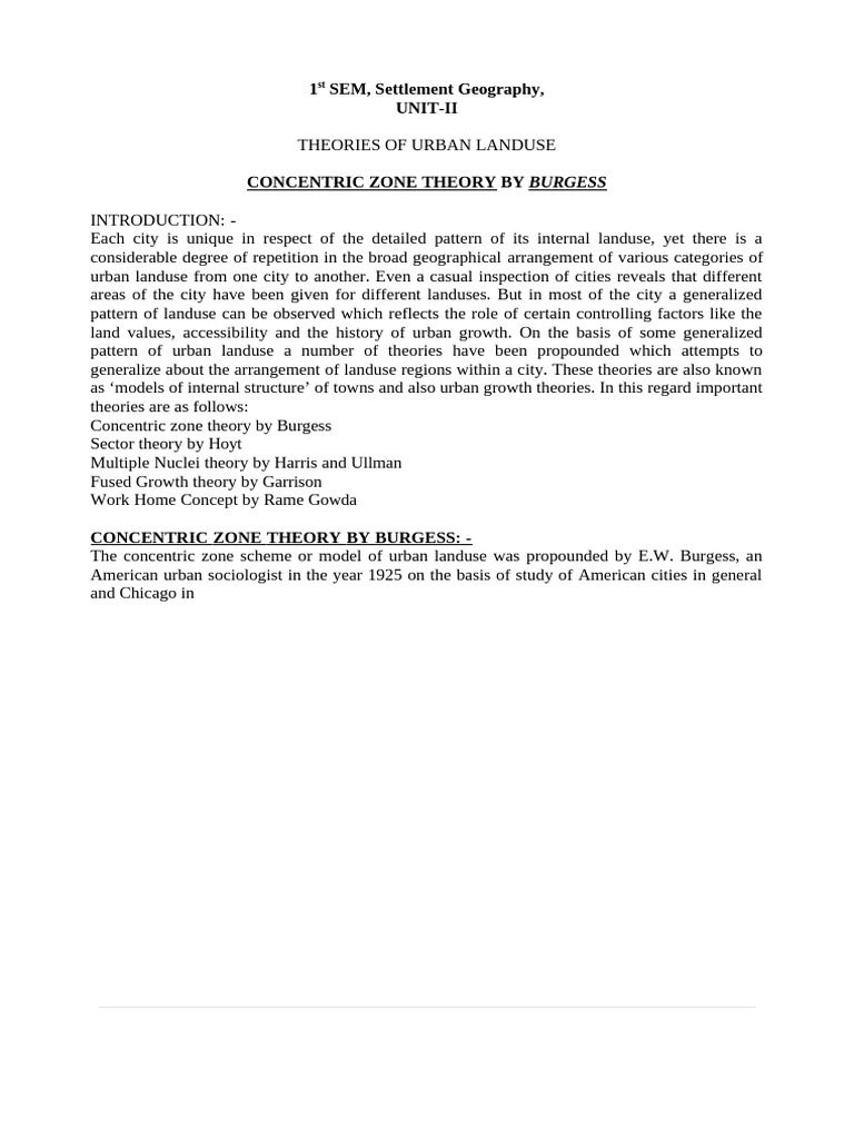 Burgess's Concentric Zone Theory Explained | PDF | Suburb | Economies