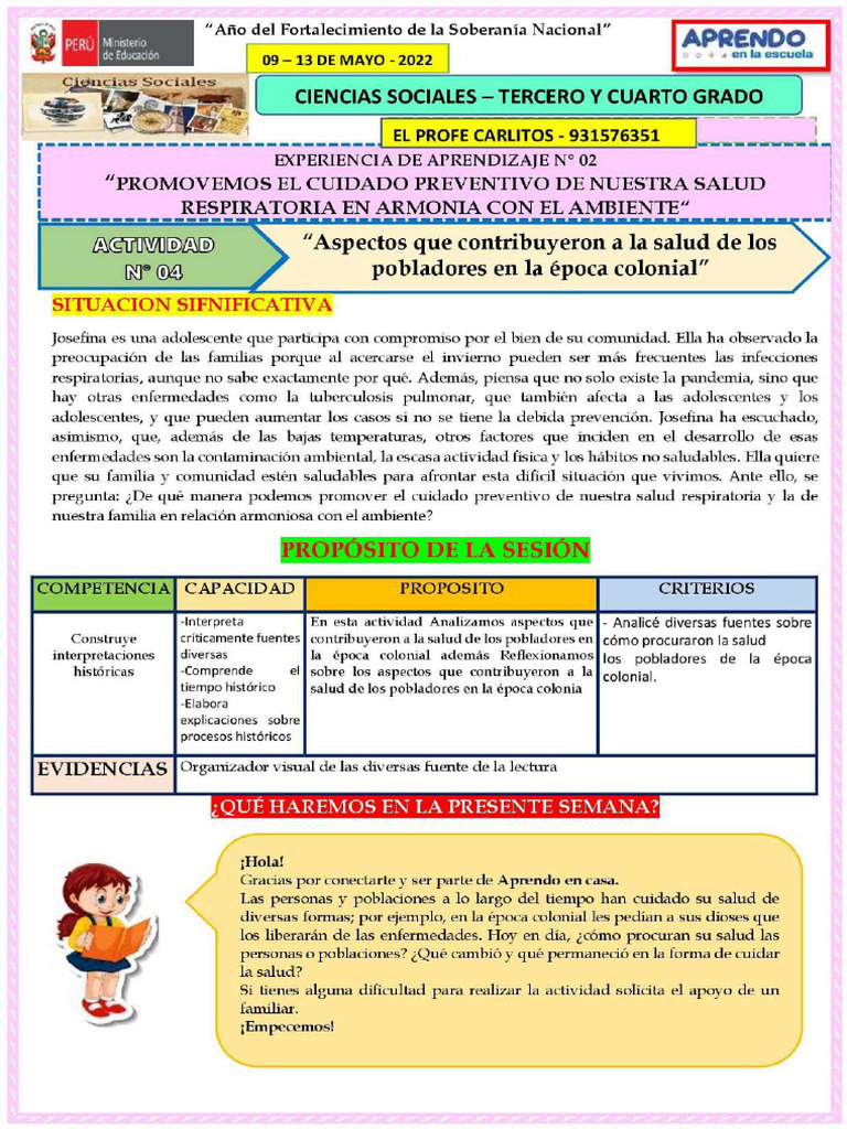 Experiencia de Aprendizaje 2 - Ciencias Sociales - Actividad 04 - 3ero y 4to Grado - 2022 | PDF