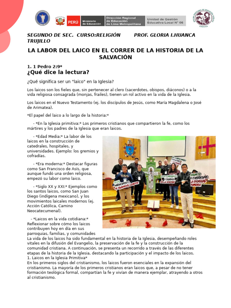 Segundo de Sec Tema 2 13 Agosto | PDF | Iglesia Católica | Laicado