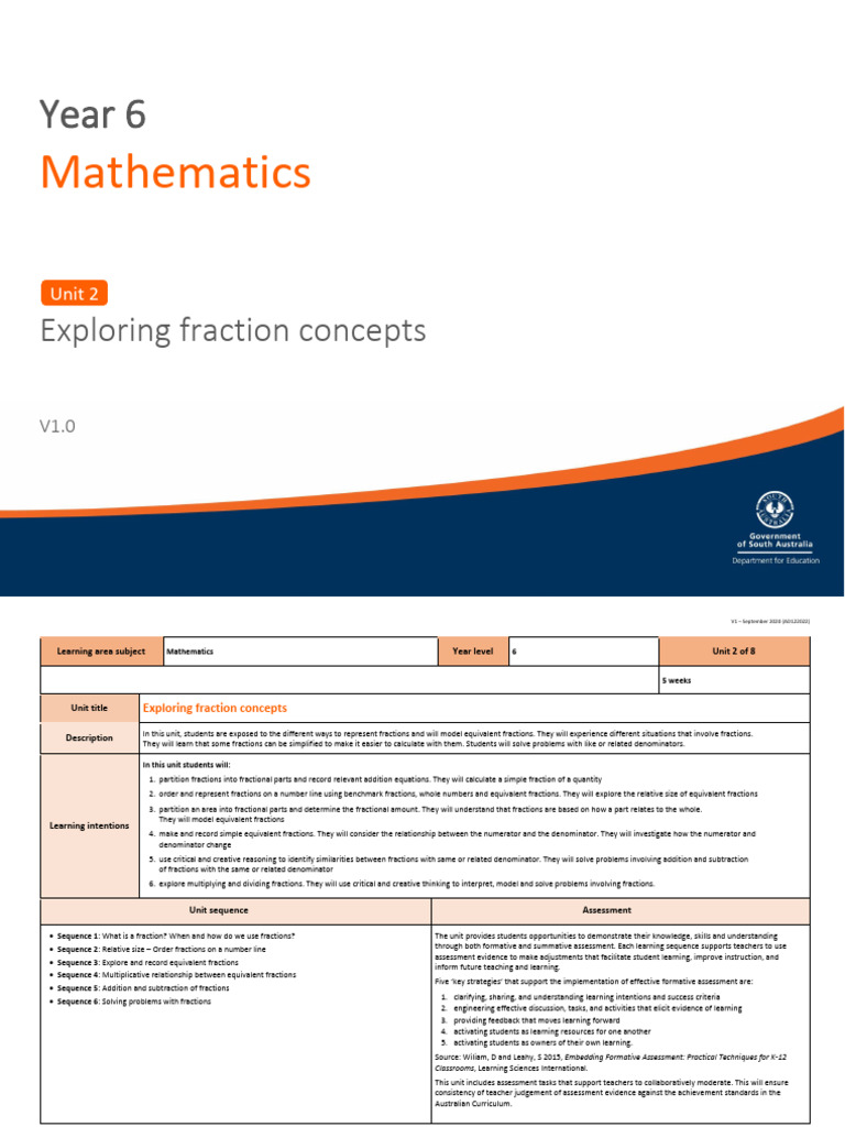 Year 6 Fraction Concepts | PDF | Mathematics | Elementary Mathematics