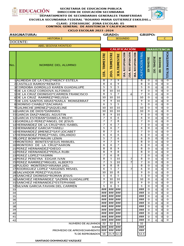 Control de Asistencia y Calificaciones 2023-2024 | PDF | Etapas ...