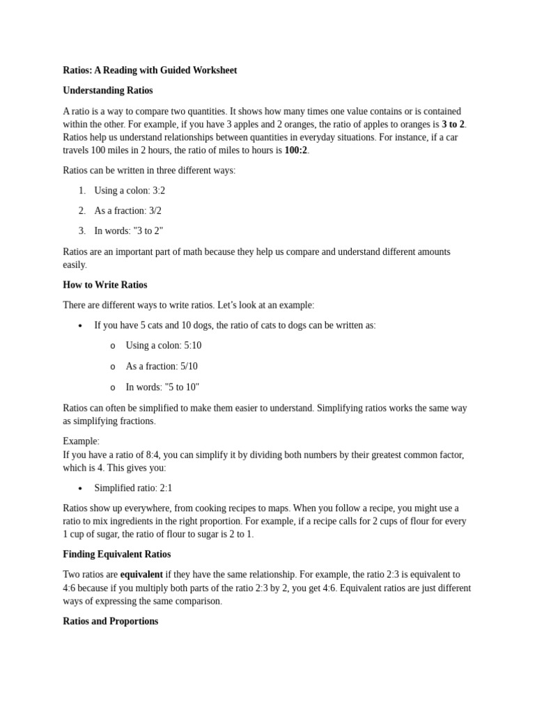Ratios 1.1 Worksheet | PDF | Ratio | Arithmetic