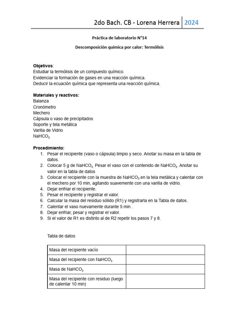 Termólisis de NaHCO3: Práctica y Análisis | PDF