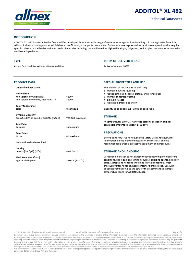 ADDITOL-XL-482_EN_A4 | PDF | Silicone | Intellectual Property