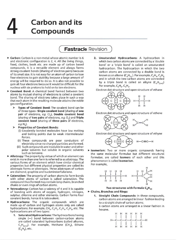 Fast Track Revision (Carbon and It's Compounds) | PDF