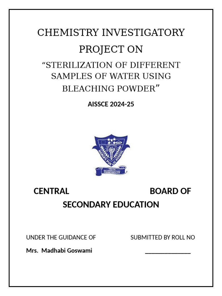 CHEMISTRY INVESTIGATORY Project Original | PDF | Water Purification ...