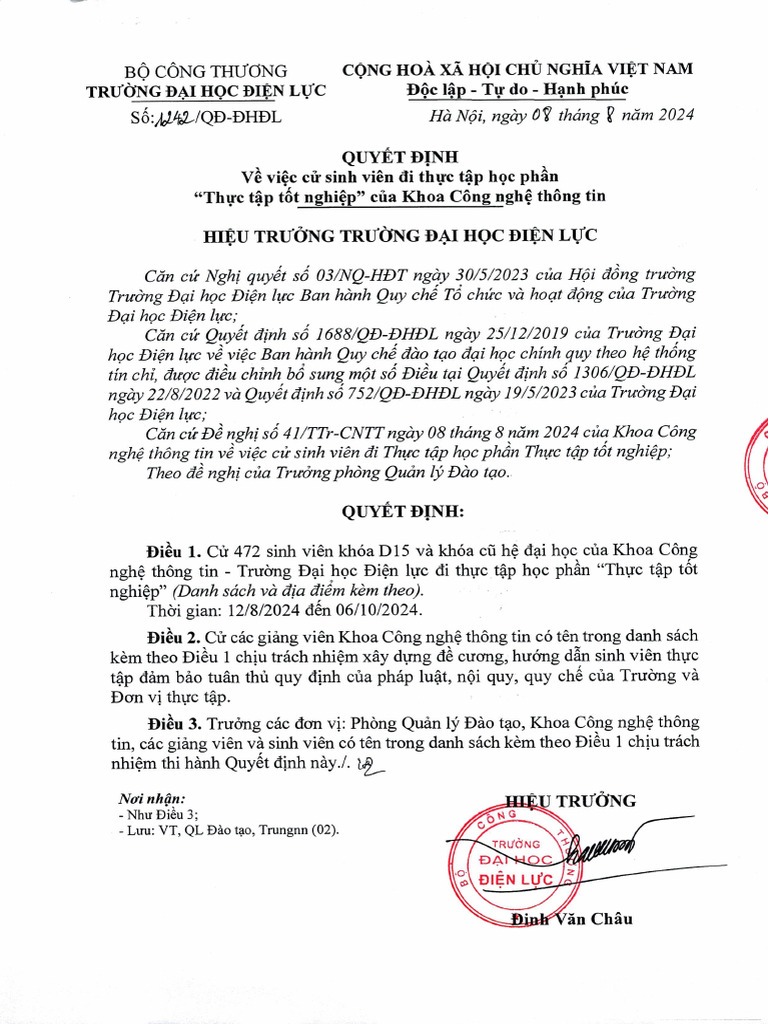 1242-QD Cu Sinh Vien Di TT Khoa CNTT - 0001 | PDF