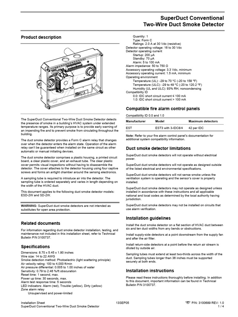 SuperDuct Duct Smoke Detector Guide | PDF | Duct (Flow) | Relay