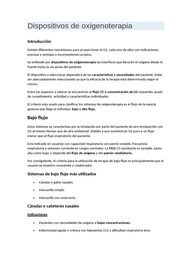 Dispositivos de Oxigenoterapia 2023 Word | PDF | Oxígeno