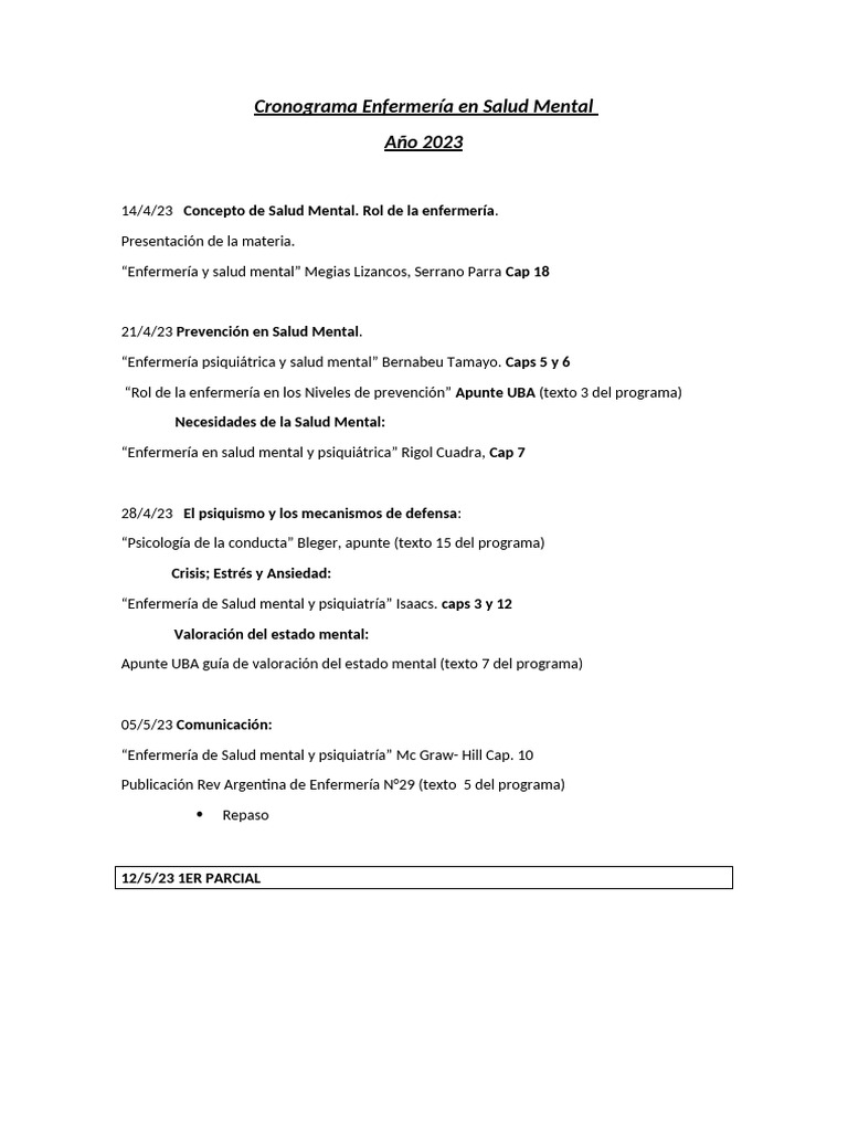 Enfermeria SM Crono 2023 | PDF