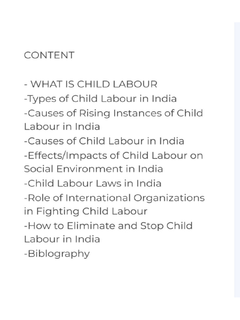 Project Sampleon Child Labour | PDF