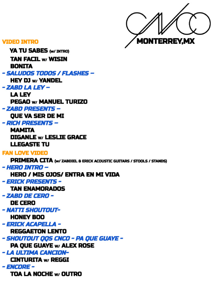 CNCO MONTERREY SETLIST | PDF