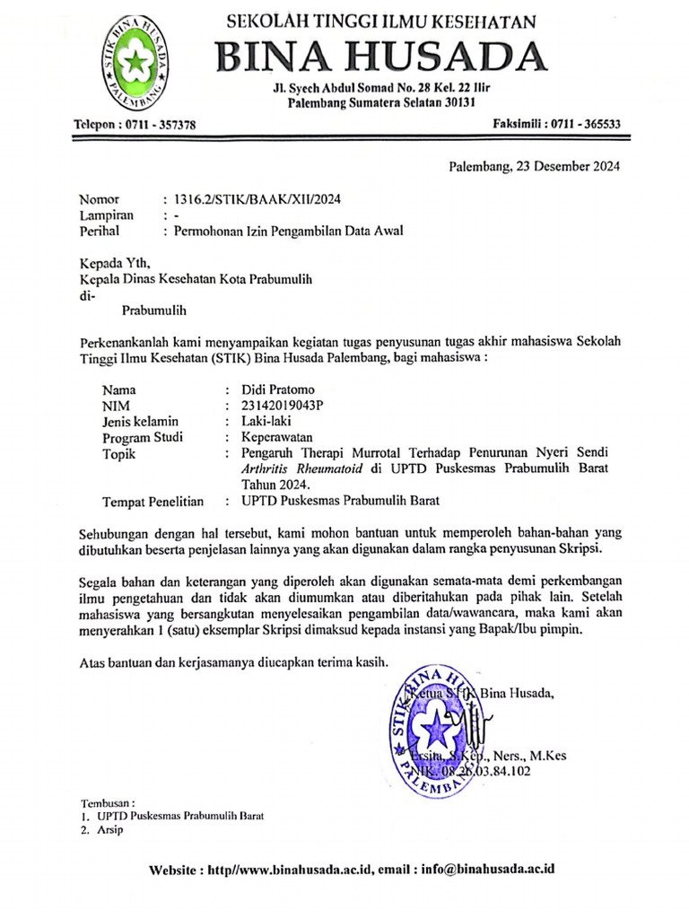 Surat Izin Pengambilan Data Awal | PDF