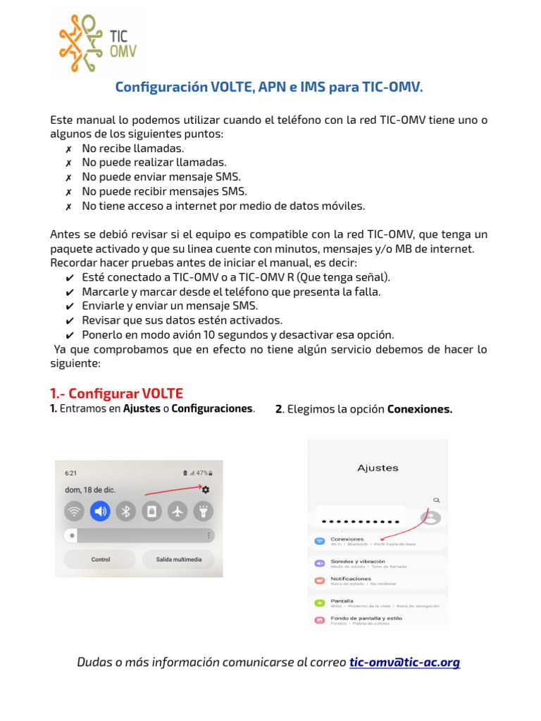 MR Configuración VOLTE APN e IMS para TIC-OMV | PDF | Telefonía móvil | 3 G