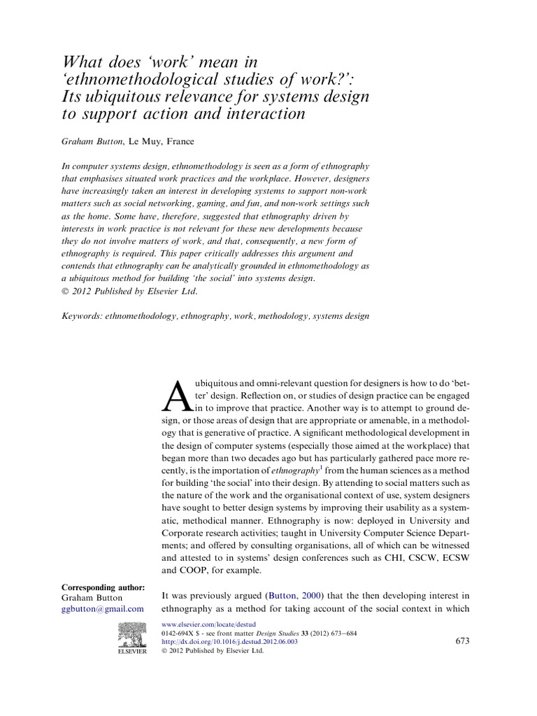 (Art) BUTTON, Graham (2012) What Does 'Work' Mean in 'EM Studies of ...