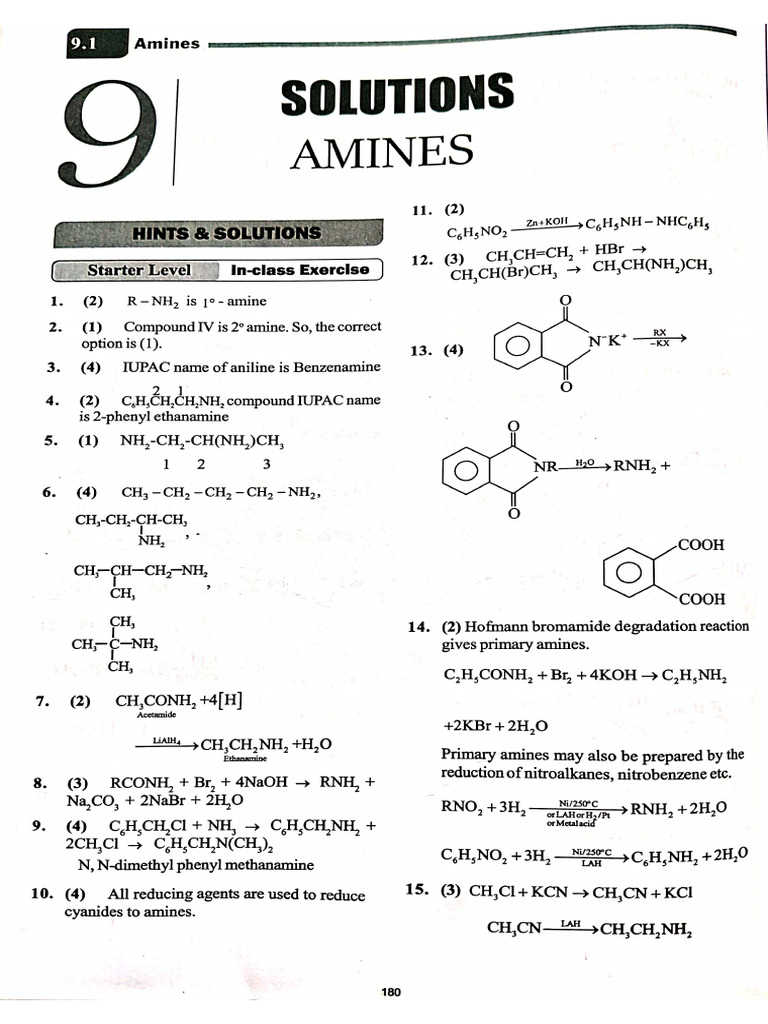 Amines - Chemistry Solutions Part-1 | PDF