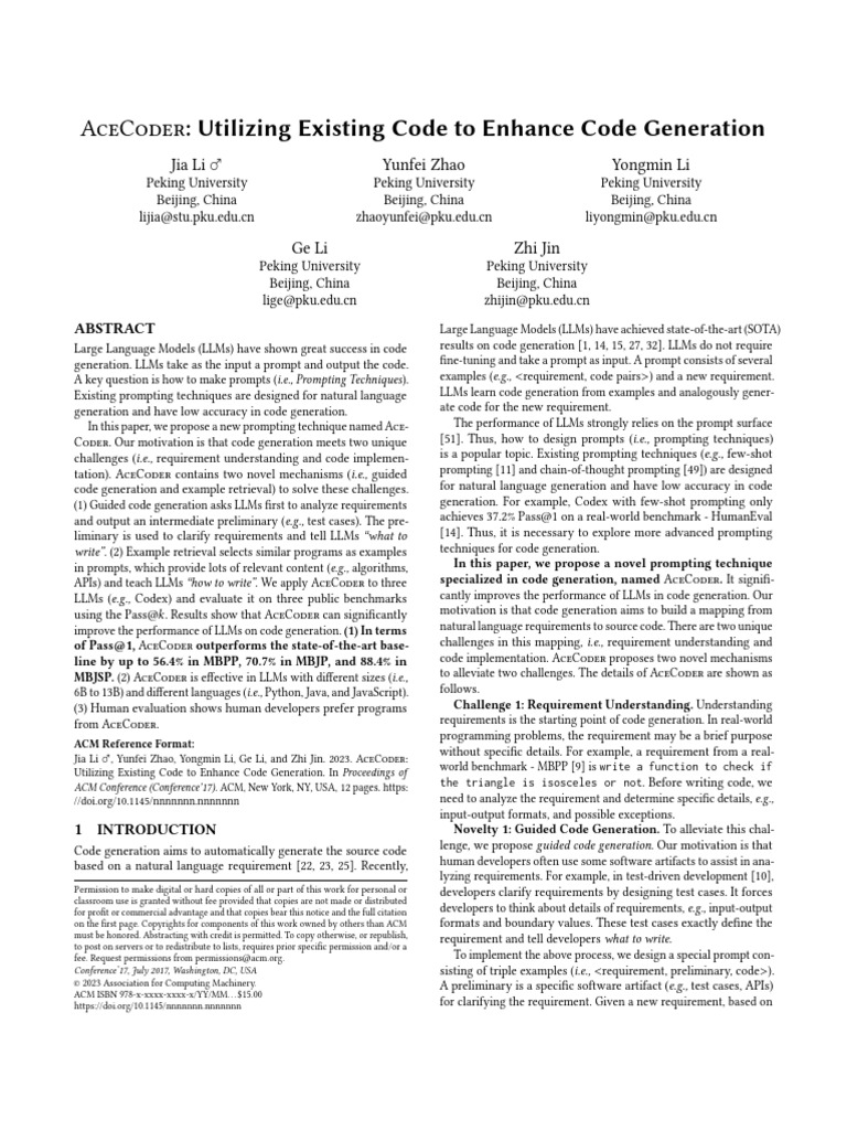 Code Generation AceCoder - Preprint | PDF | Computer Science | Computer Programming