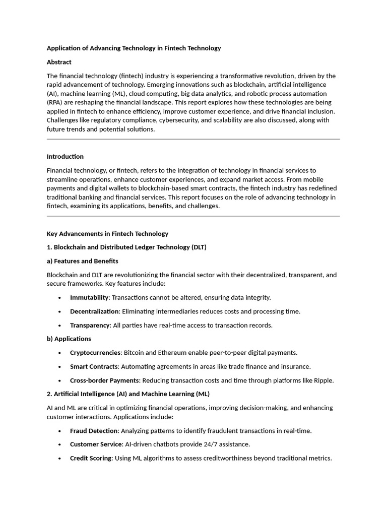 Application of Advancing Technology in Fintech Technology | PDF | Cloud Computing | Automation