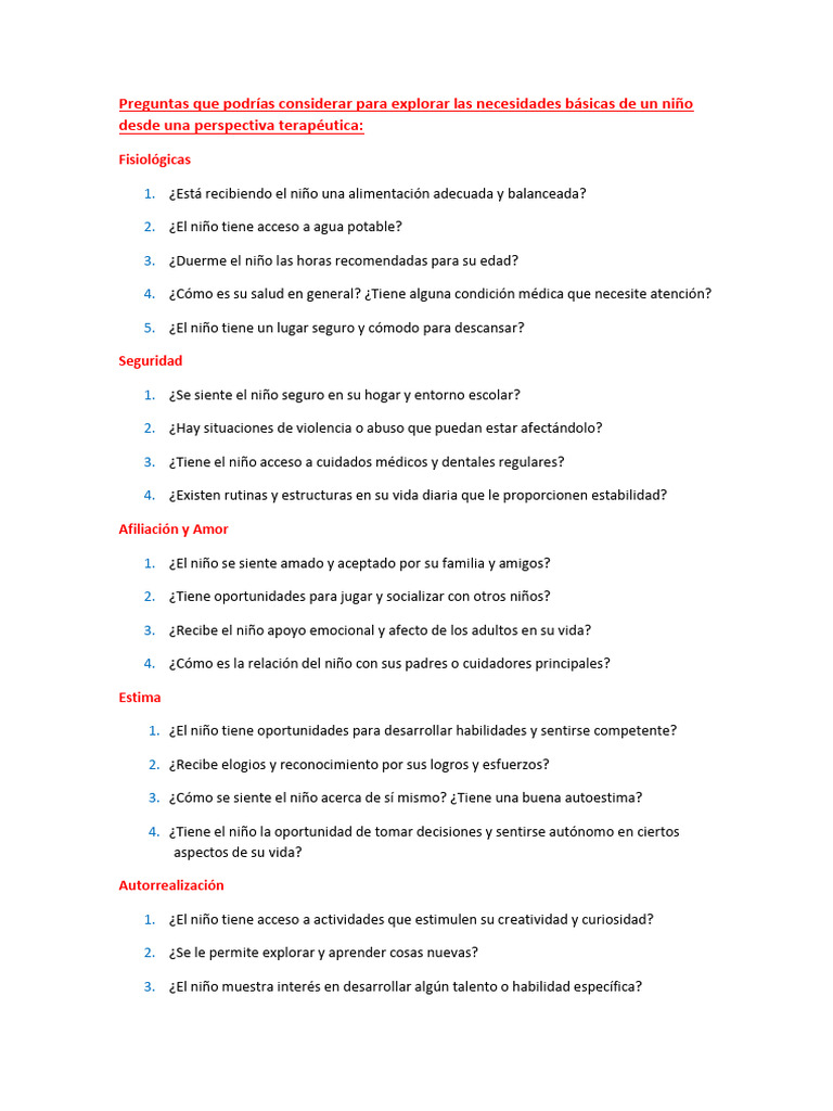 Preguntas Necesidades Basicas | PDF
