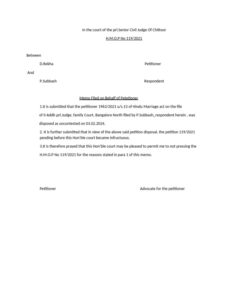 Uncontested Divorce Memo Submission | PDF