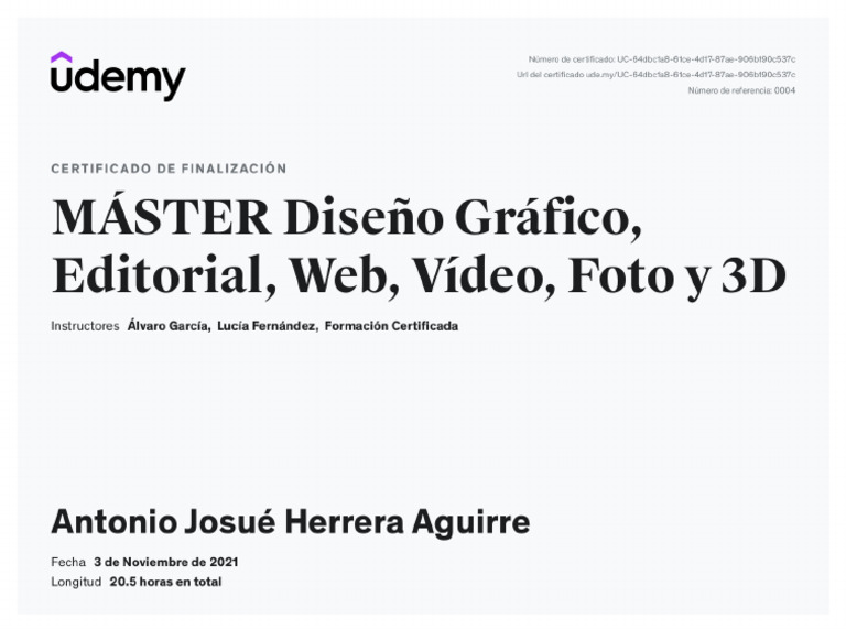 certificado master dieño | PDF