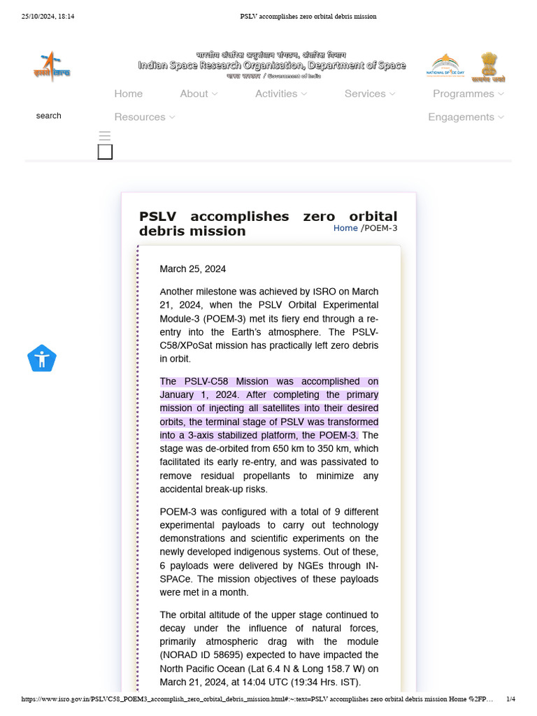 PSLV Accomplishes Zero Orbital Debris Mission | PDF | Space Debris | Spacecraft