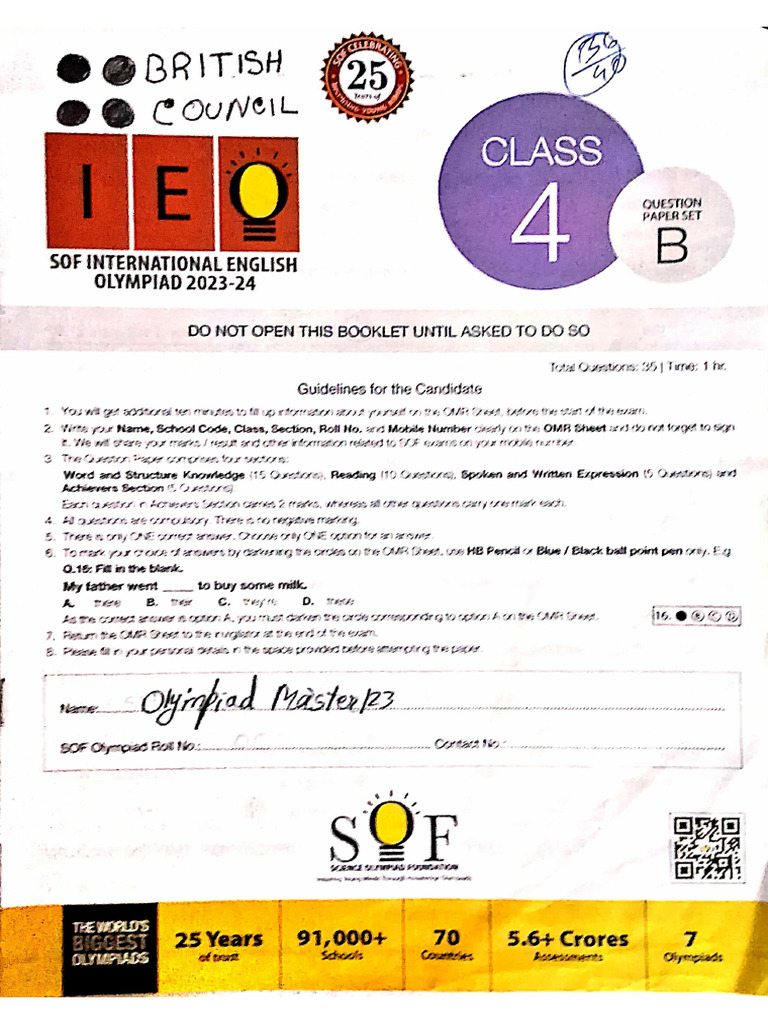 IEO Set B Class 4 2023 24 | PDF