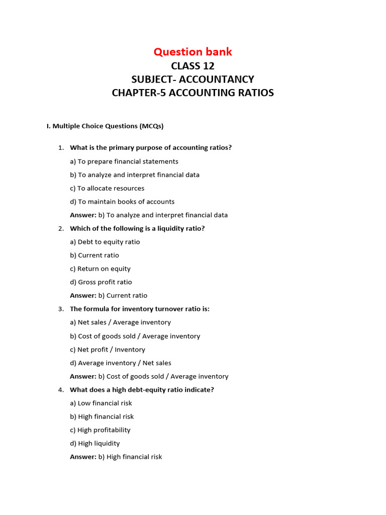 Class 12 Chapter-5 Accounting Ratios | PDF | Revenue | Inventory