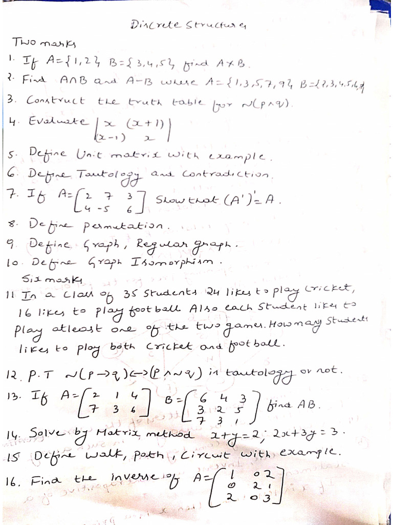 Important Questions On Discrete Structures | PDF