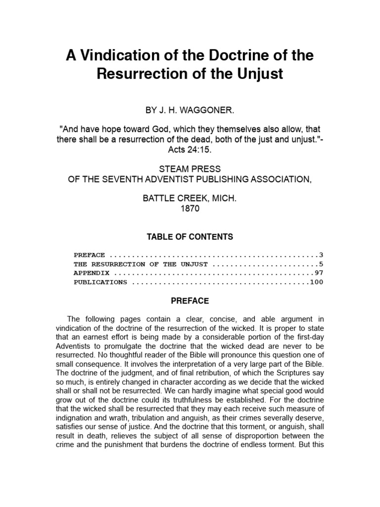 A Vindication of The Doctrine of The Resurrection of The Unjust | PDF ...