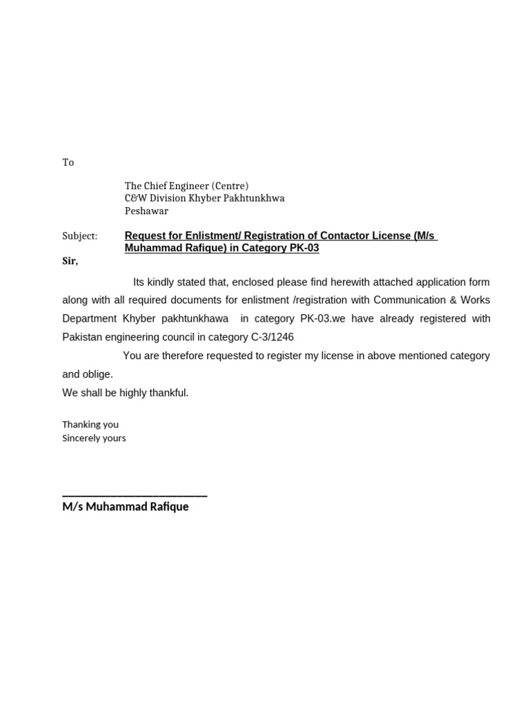 Contractor License Registration Request PK-03 | PDF