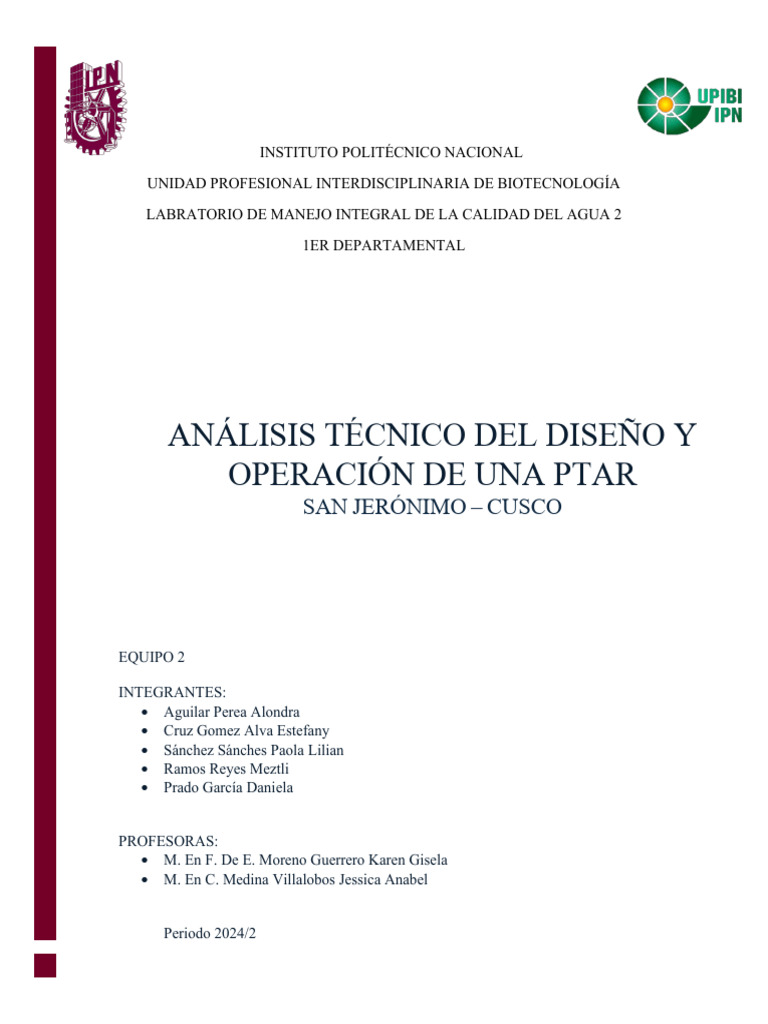 Análisis PTAR San Jerónimo-Cusco | PDF | Aguas residuales | Tratamiento ...