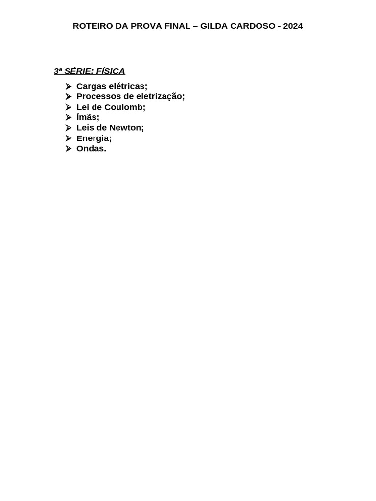 Roteiro Da Prova Final - 3ª Série - Gilda | PDF