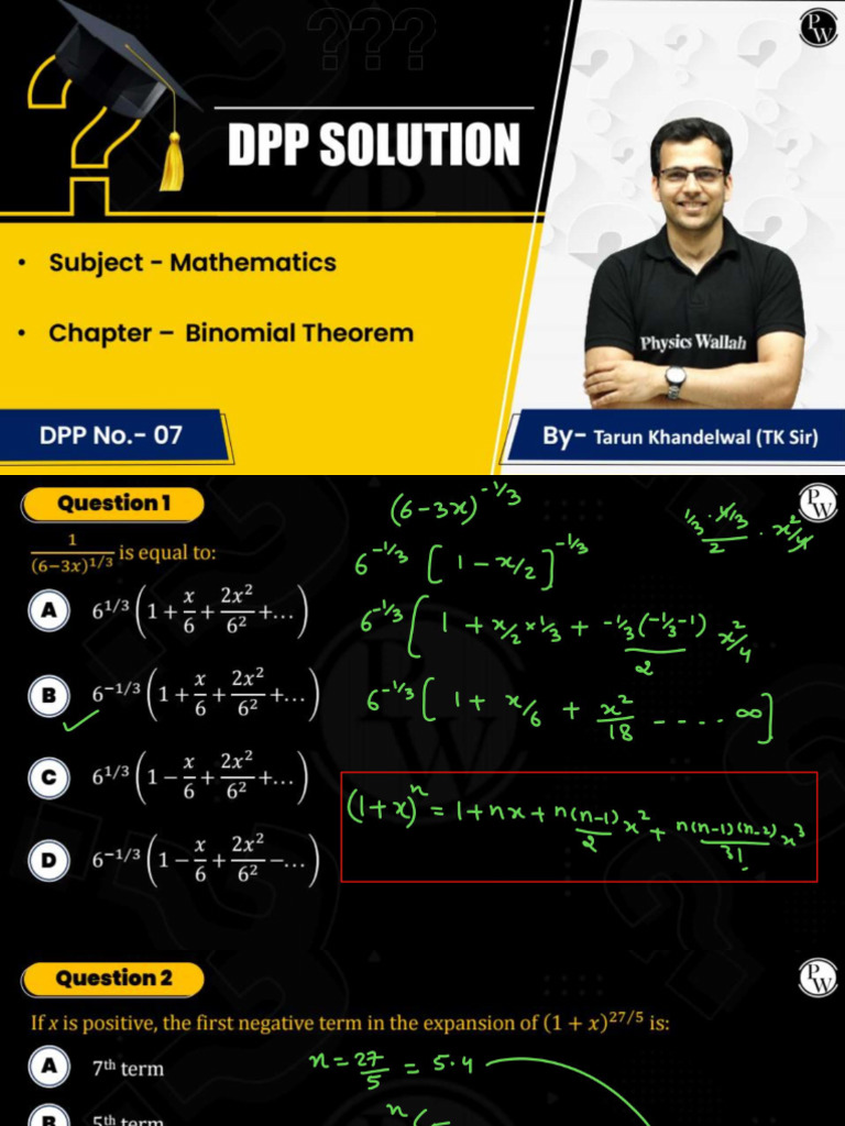 Binomial Theorem - DPP 07 Solution Notes - Arjuna JEE 2024 | PDF