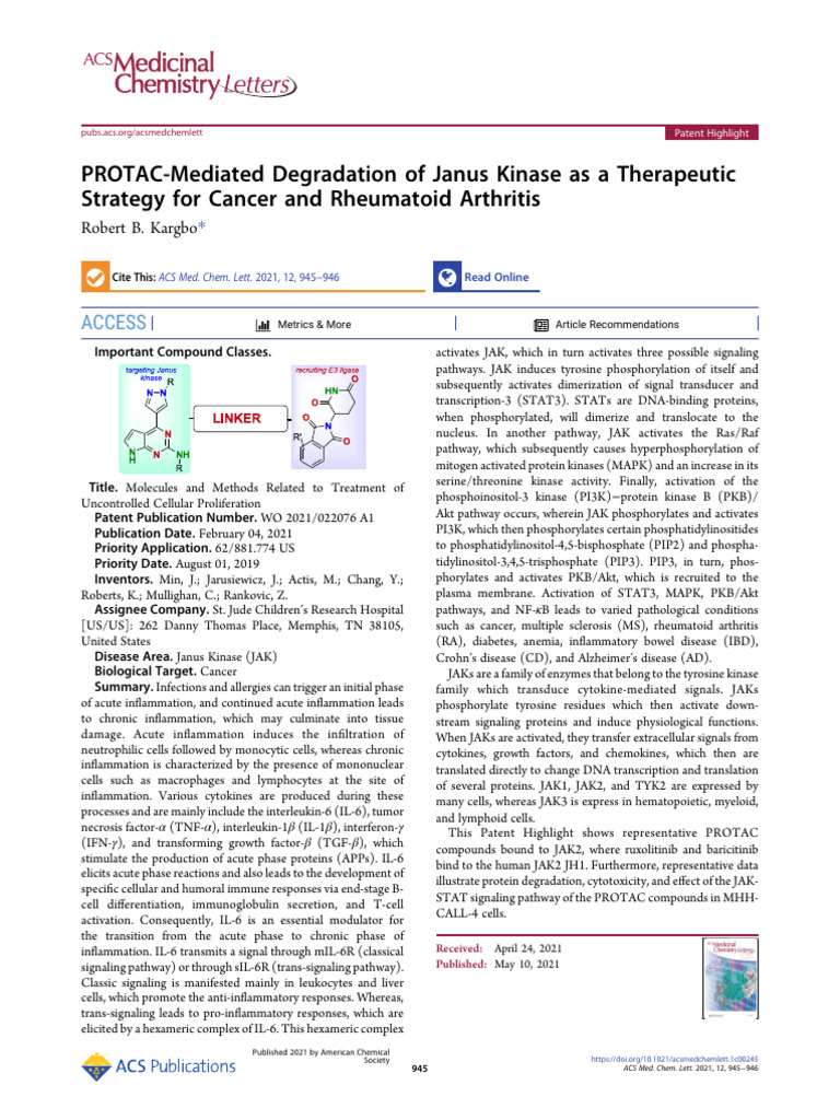 PROTAC-Mediated Degradation of Janus Kinase as a Therapeutic Strategy for Cancer and Rheumatoid ...