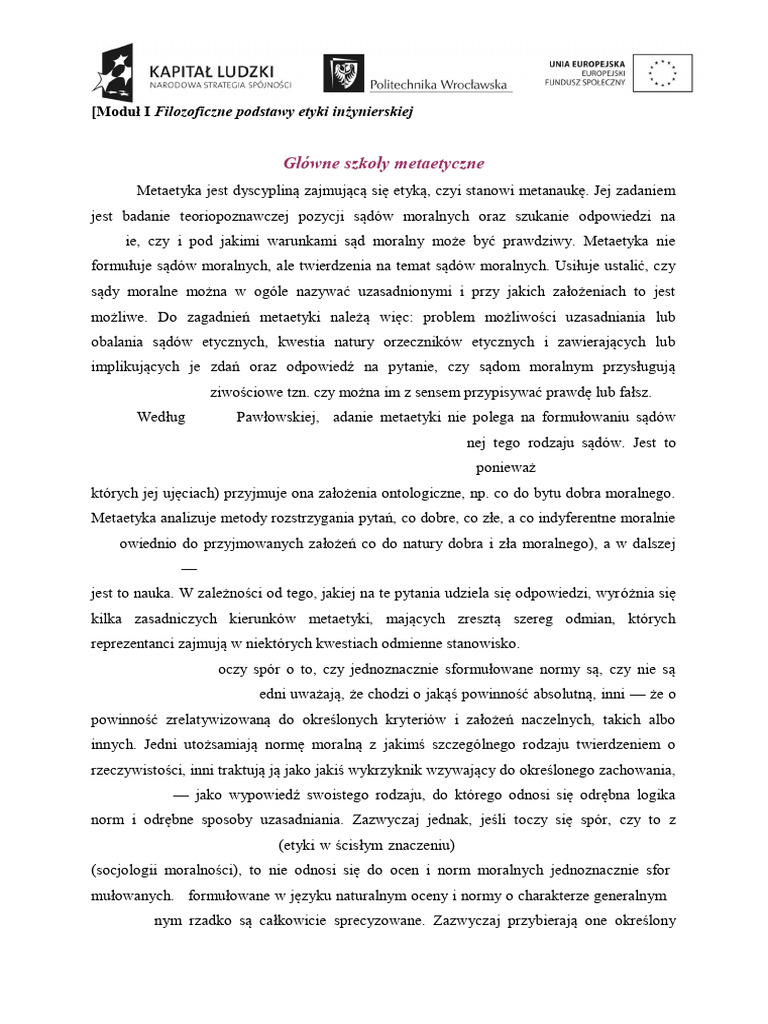 Glowne Szkoly Metaetyczne | PDF