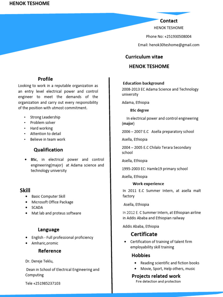 Henok Cv | PDF | Ethiopia | Computing
