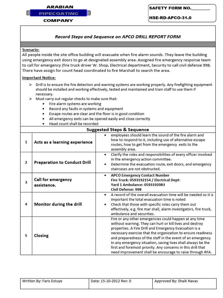 Fire Drill and Evacuation Procedures | PDF | Emergency | Emergency ...
