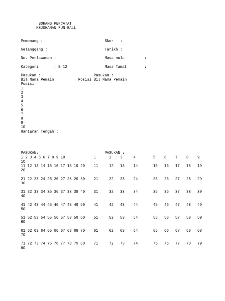 Borang Pencatat Bola Jaring | PDF