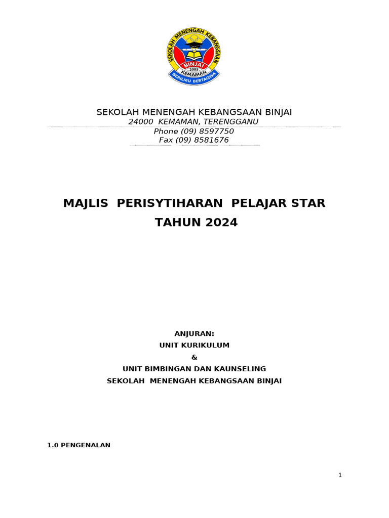 Kertas Kerja Majlis Perisytiharan Pelajar Elit 2024 | PDF