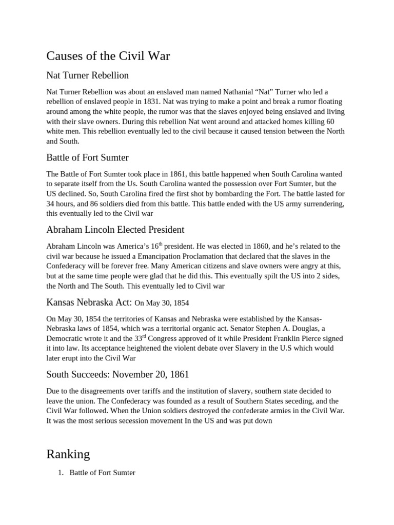 Key Events Leading to the Civil War | PDF
